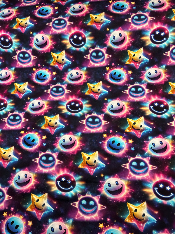 Smiley stjerne og sole - Bomuldsjersey – MP-Metermål